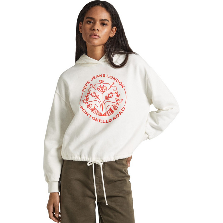 Pepe Jeans Haria Γυναικείο Φούτερ με Κουκούλα Άσπρο PL581399-808 ...