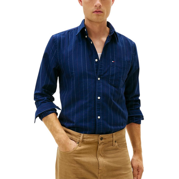 Tommy Hilfiger Ανδρικό Πουκάμισο Βαμβακερό Ριγέ Μακρυμάνικο Κανονική ...