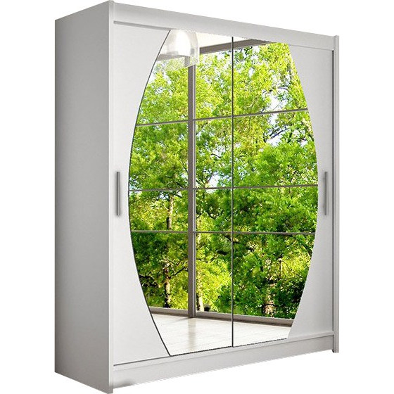 PoliHome Δίφυλλη Ντουλάπα Ρούχων Συρόμενη Westa VIII με Καθρέπτη Λευκή ...