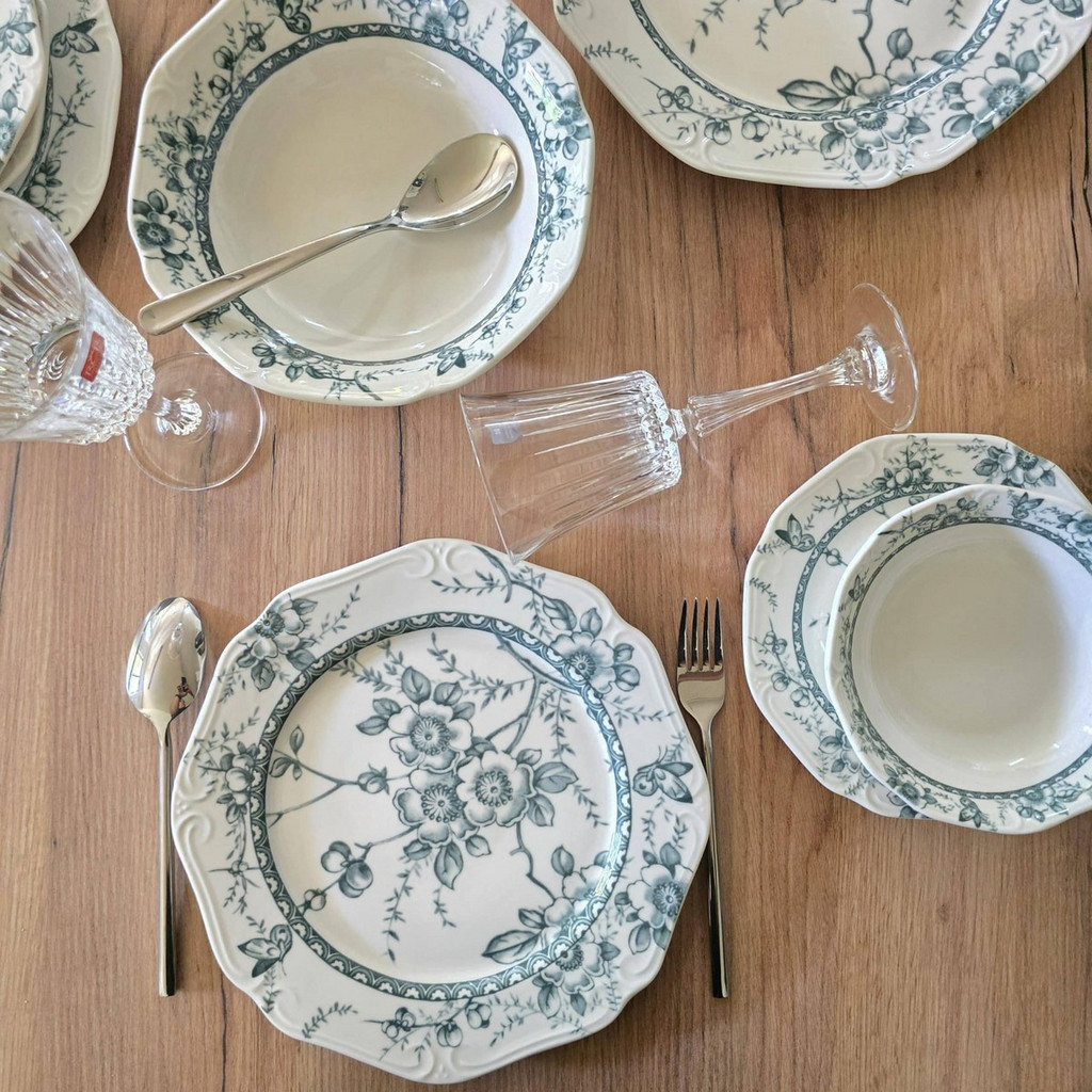 Oriana Ferelli Tiffany Green Σετ Πιάτα Φαγητού Πορσελάνης Λευκά Πράσινα ...