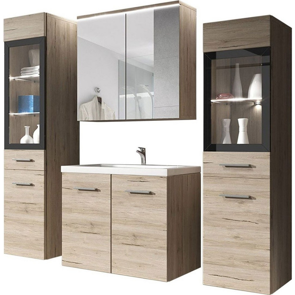 PoliHome Σετ Έπιπλο Mπάνιου Νιπτήρα , Καθρέπτη & 2 Στήλες Madrit II 162526099 | BestPrice.gr