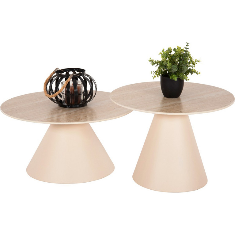 HomeMarkt Nanza Τραπεζάκια Σαλονιού Στρογγυλά Κεραμικά με Μεταλλική ...