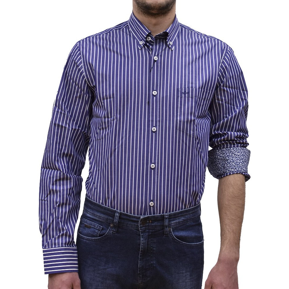 Paul & Shark Ανδρικό Πουκάμισο Βαμβακερό Ριγέ Μακρυμάνικο Κανονική ...