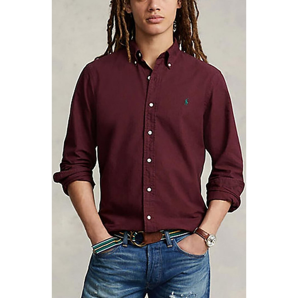 Polo Ralph Lauren Ανδρικό Πουκάμισο Μακρυμάνικο Slim Fit Μπορντό ...