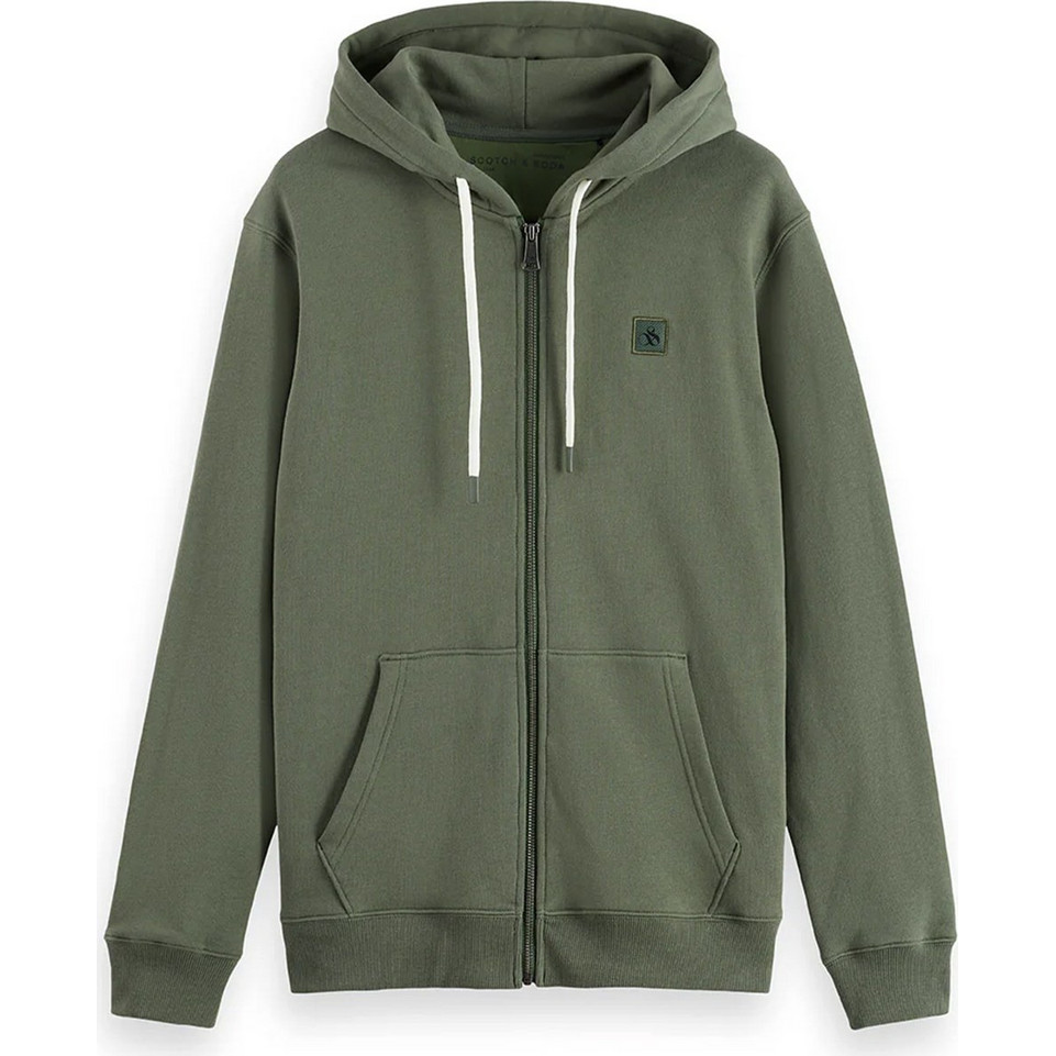 Scotch & Soda Ανδρική Ζακέτα Φούτερ με Κουκούλα και Φερμουάρ Χακί ...