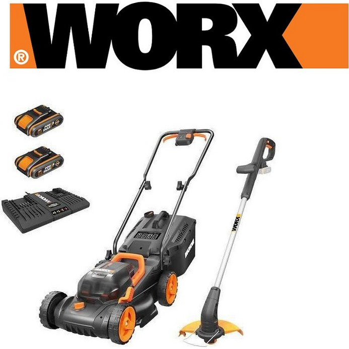 WORX WG927E Σετ Μηχανή Γκαζόν & Χορτοκοπτικό Μηχανή Γκαζόν Μπαταρίας ...