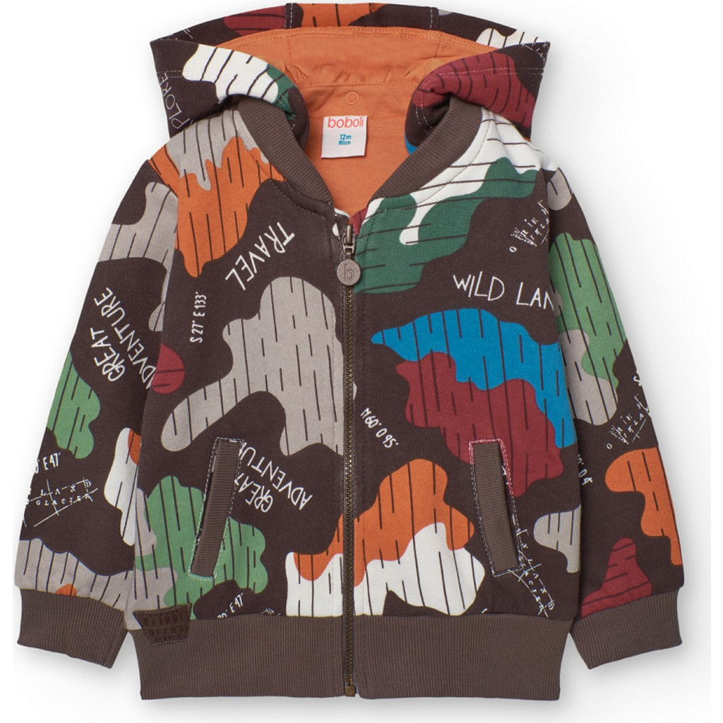 Boboli Παιδική Ζακέτα Φούτερ με Κουκούλα και Φερμουάρ Σοκολατί 339162 ...