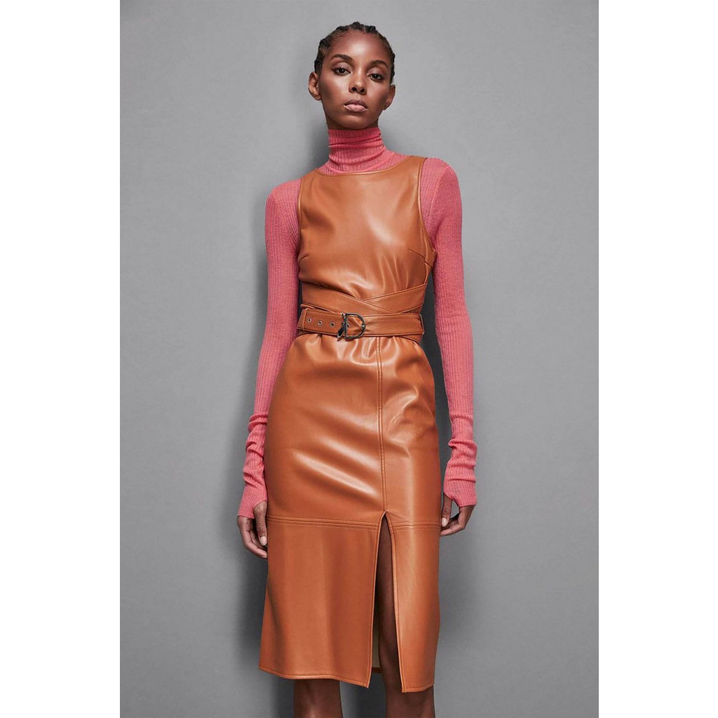 Patrizia Pepe Midi Βραδινό Φόρεμα Δερμάτινο Ταμπά 2A2851E005 | BestPrice.gr