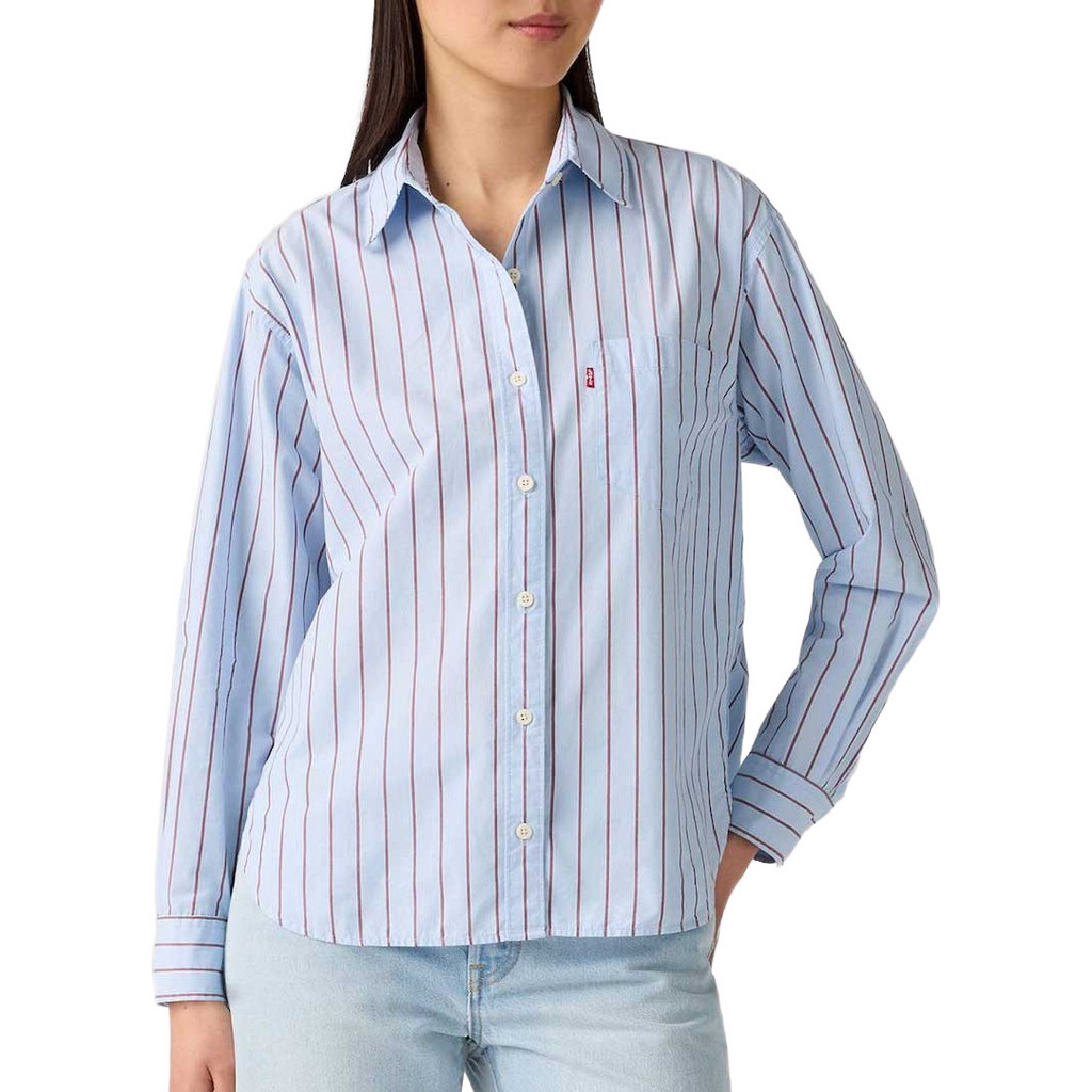 Levi's Harlie Μακρυμάνικο Γυναικείο Πουκάμισο Τζιν Ριγέ Γαλάζιο 001HM ...