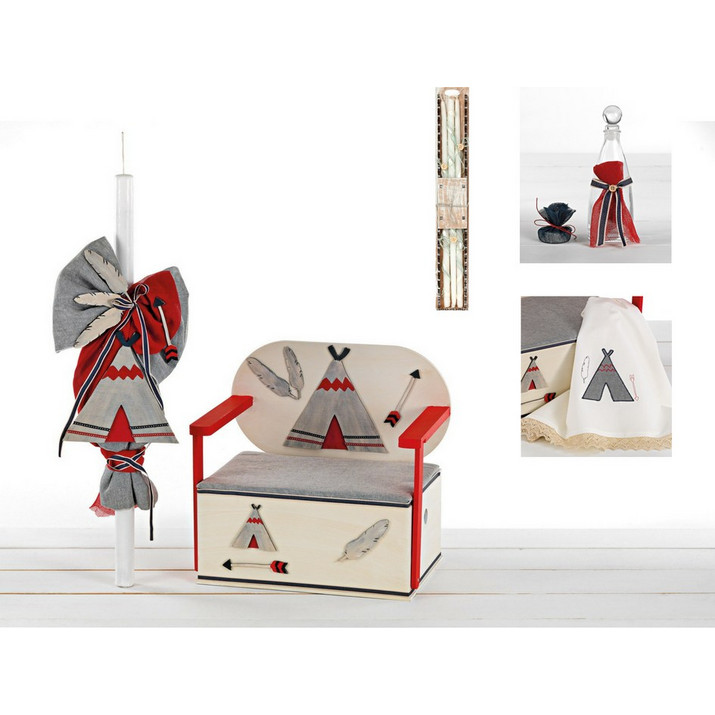 Bellissimo Σετ Βάπτισης με Παγκάκι για Αγόρι Indians Teepee ΣΚΒ-319 ...