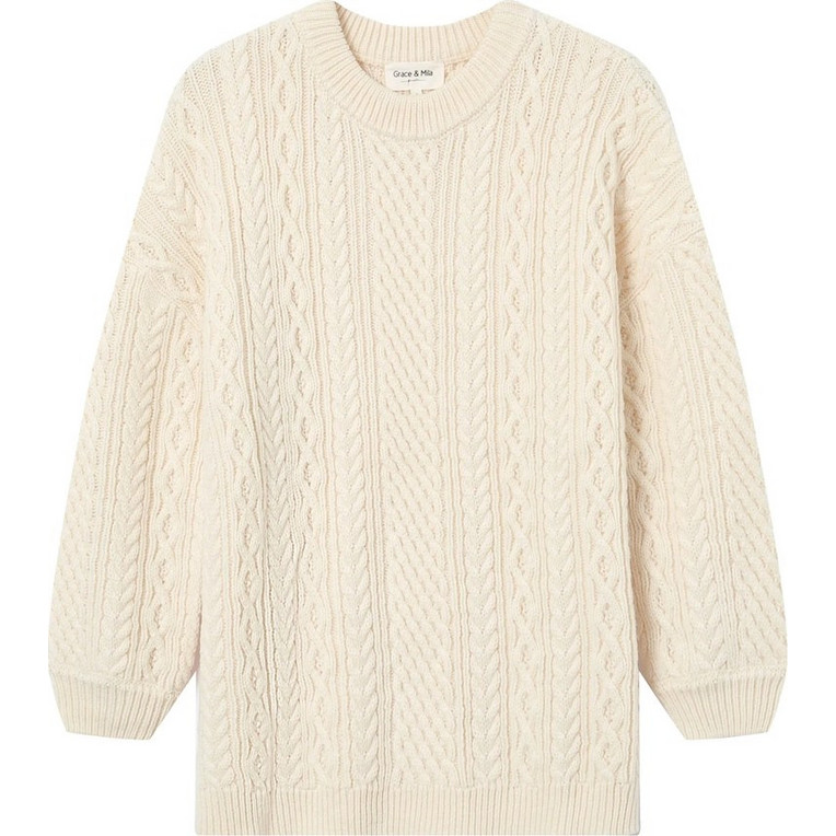 Grace & mila Γυναικεία Πλεκτή Μπλούζα Oversized Εκρού SAVERIO142793 ...