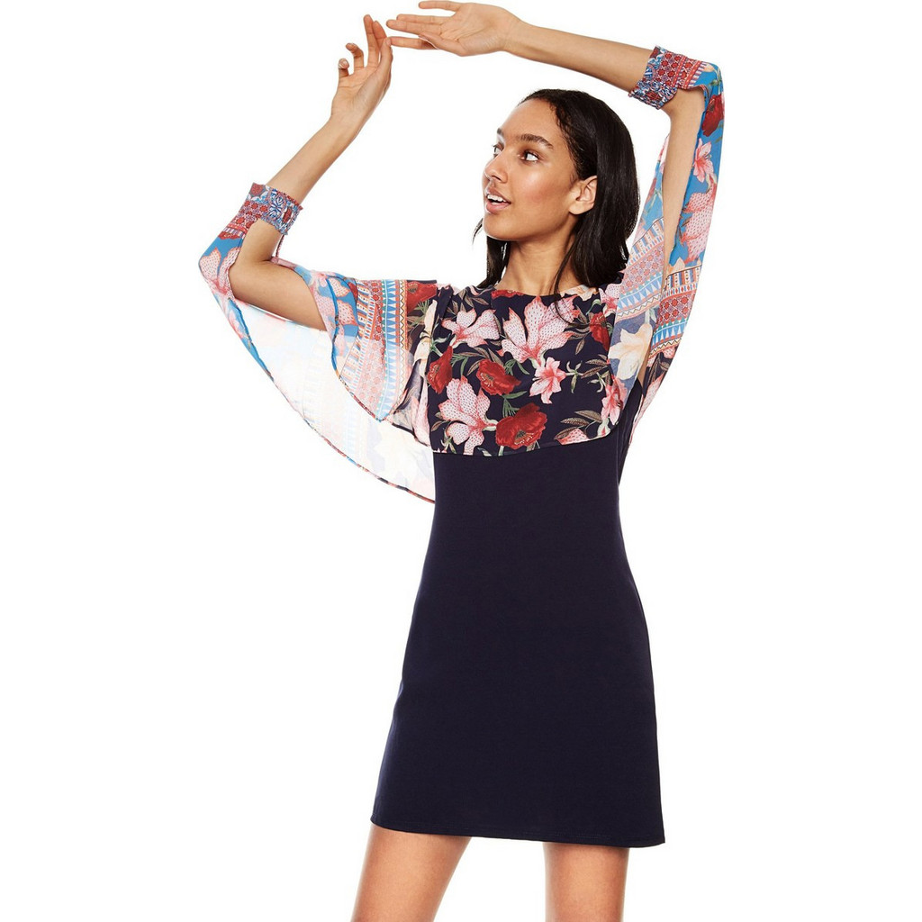 Desigual Olivia Mini Βραδινό Φόρεμα Floral Navy Μπλε 18SWVWBY ...