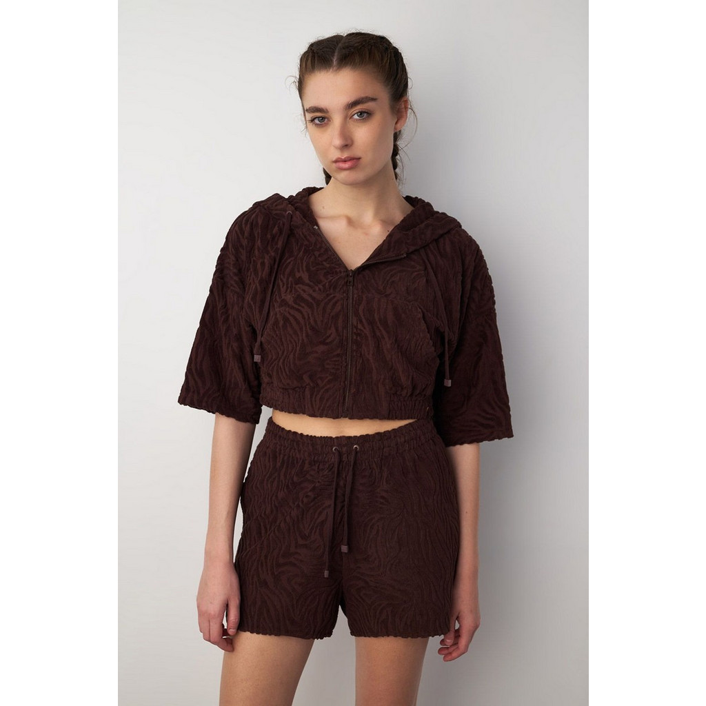 Sugarfree Γυναικεία Ζακέτα Φούτερ Κοντή με Κουκούλα και Φερμουάρ ...