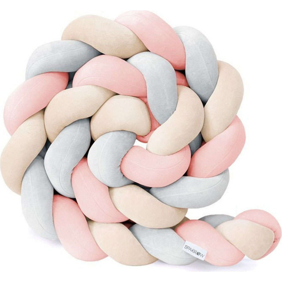 Sparrow Πάντα Κούνιας Πλεξούδα Velvet Salmon/Light Grey/Almond 70x140cm ...