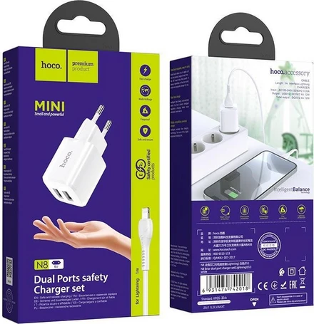 Hoco N8 Φορτιστής με Καλώδιο Lightning με 2 Θύρες USB-A Power Delivery ...