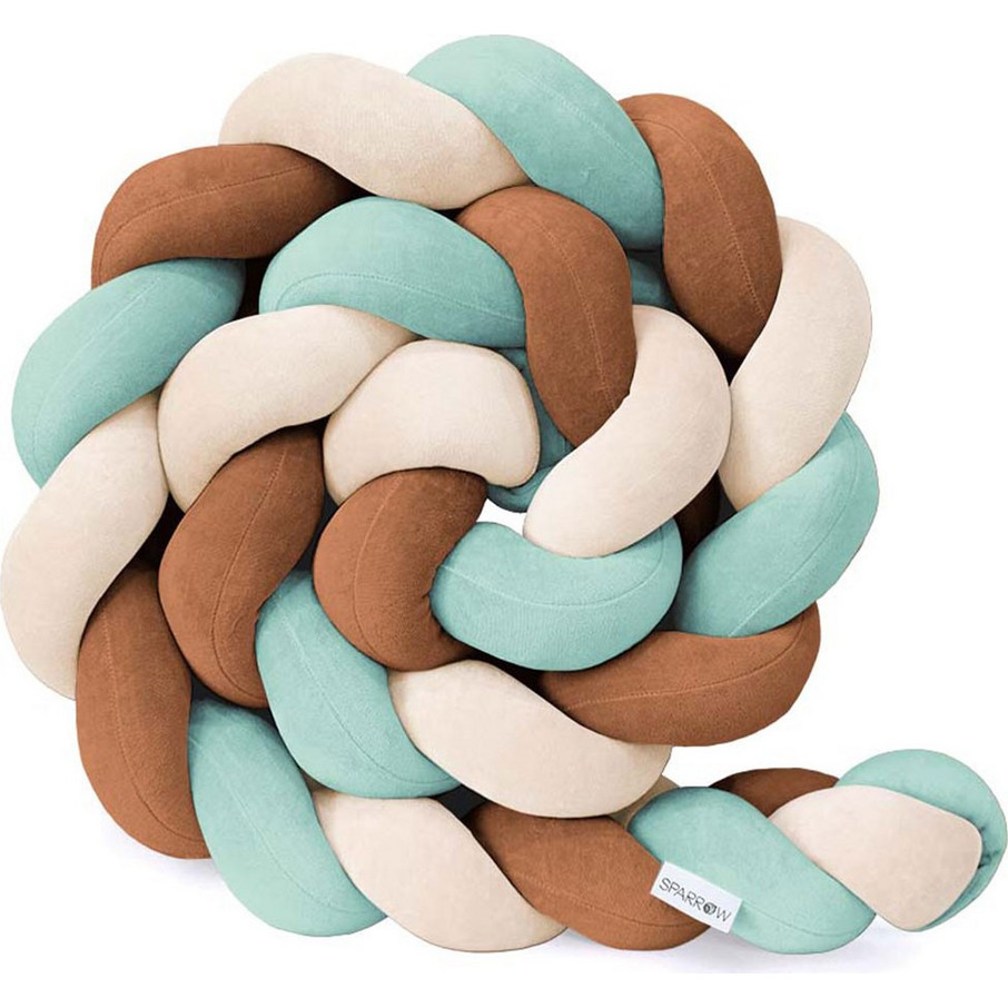 Sparrow Velvet Πάντα Κούνιας Πλεξούδα Cinnamon/Almond/Lazur 15x400cm ...