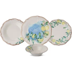 Hermia Σετ Πιάτα Φαγητού Πορσελάνης Λευκά Καφέ Γαλάζια 24τμχ 387GRP1352 ...