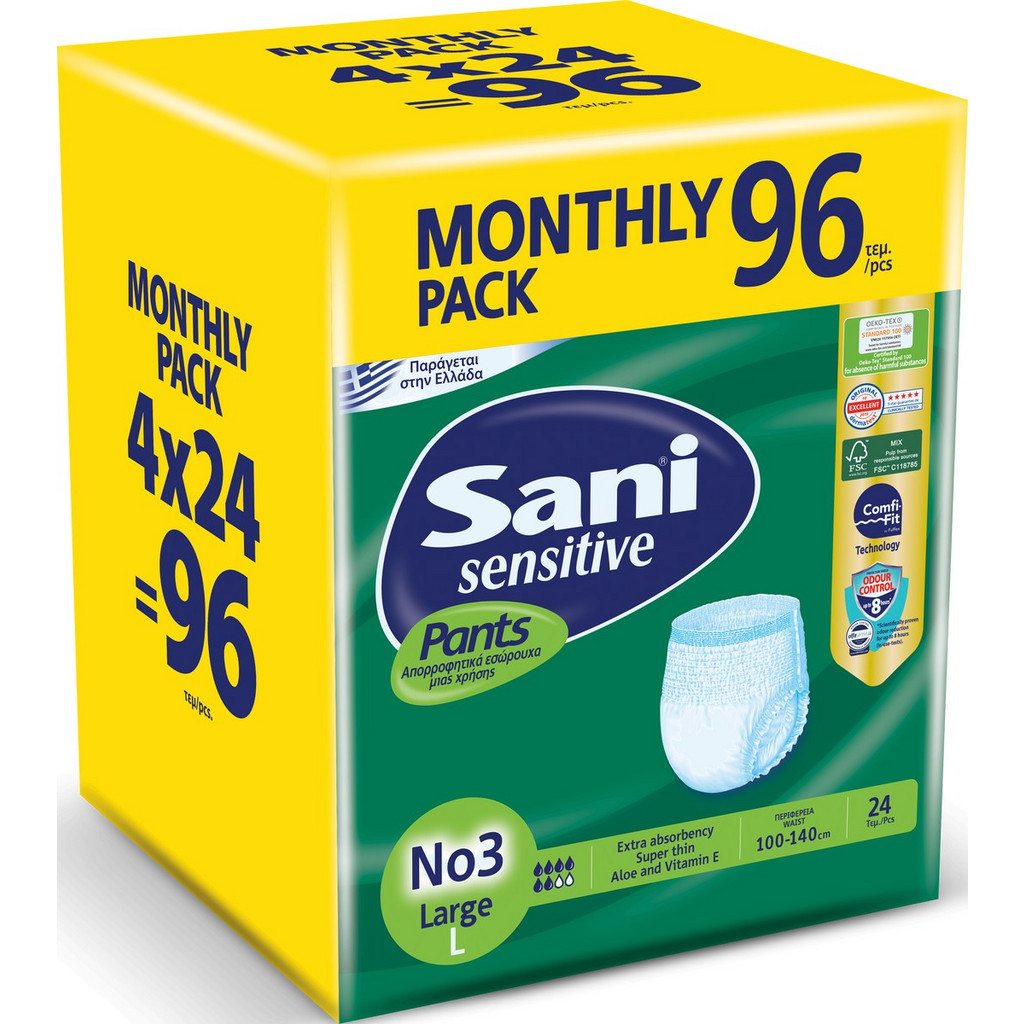 Sani Sensitive Pants No3 Large Πάνες Βρακάκι Ακράτειας 6 Σταγόνες ...