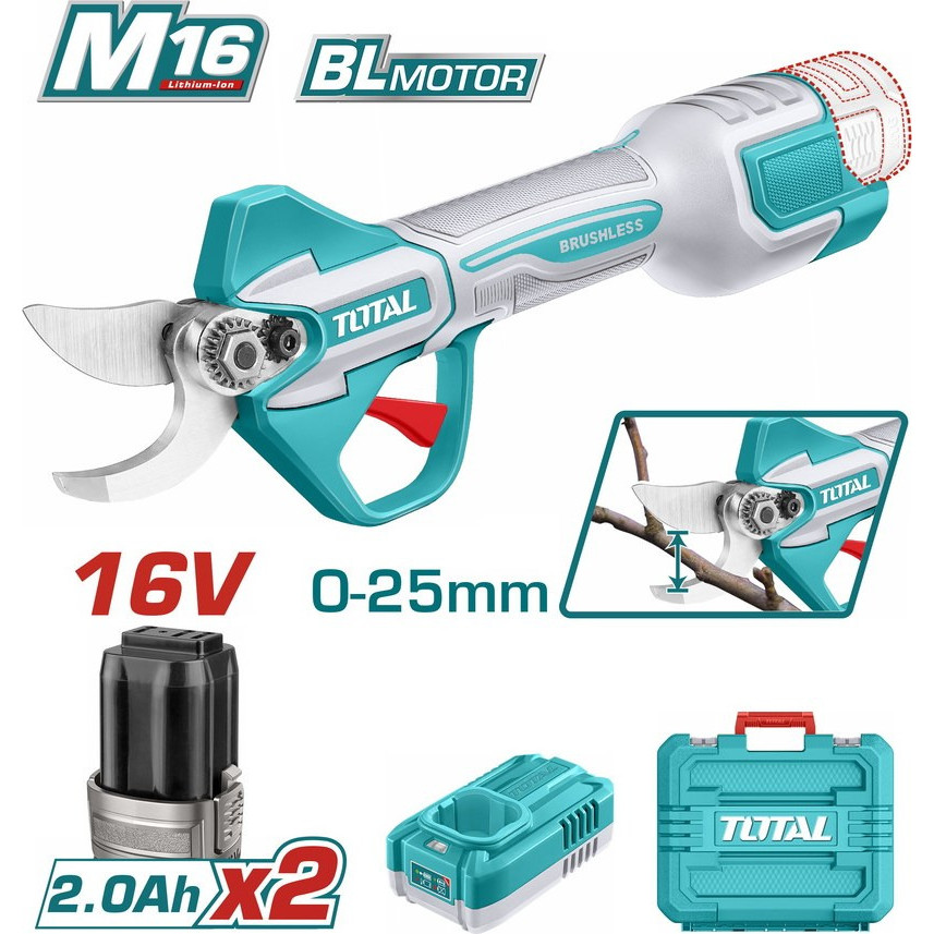 Total TSSLI162582E Ψαλίδι Κλαδέματος Μπαταρίας 16V 2x2Ah με Κοπή 25mm ...