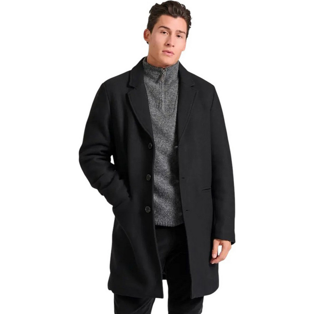 Funky Buddha Ανδρικό Παλτό Μακρύ Υφασμάτινο με Επένδυση Μαύρο FBM010-053-01 | BestPrice.gr