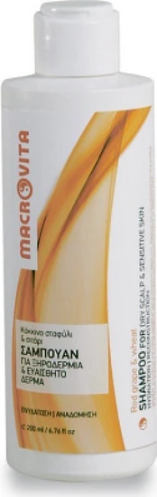 Macrovita Κόκκινο Σταφύλι & Σιτάρι Φυτικό Σαμπουάν κατά της Ξηροδερμίας ...