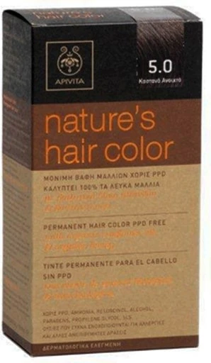 Apivita Nature's Hair Color 5.0 Καστανό Ανοιχτό Φυτική Μόνιμη Βαφή ...