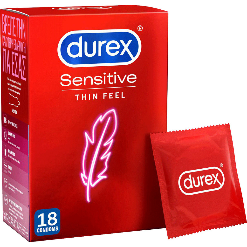 Durex Sensitive Thin Feel Προφυλακτικά Λεπτά με Λιπαντικό 18τμχ | BestPrice.gr