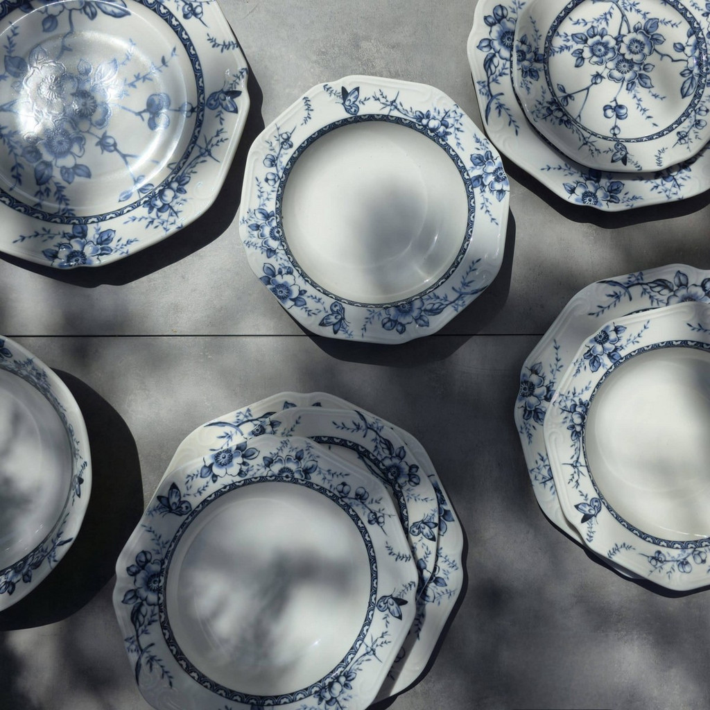 Oriana Ferelli Tiffany Blue Σετ Πιάτα Φαγητού Πορσελάνης Λευκά Μπλε ...