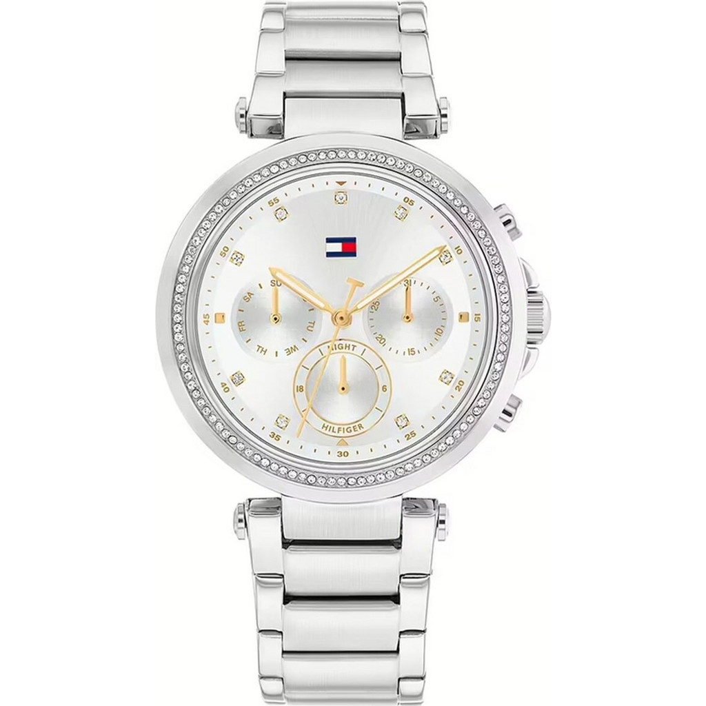 Tommy Hilfiger Γυναικείο Ρολόι Χρονογράφος με Ασημί Μεταλλικό Μπρασελέ ...