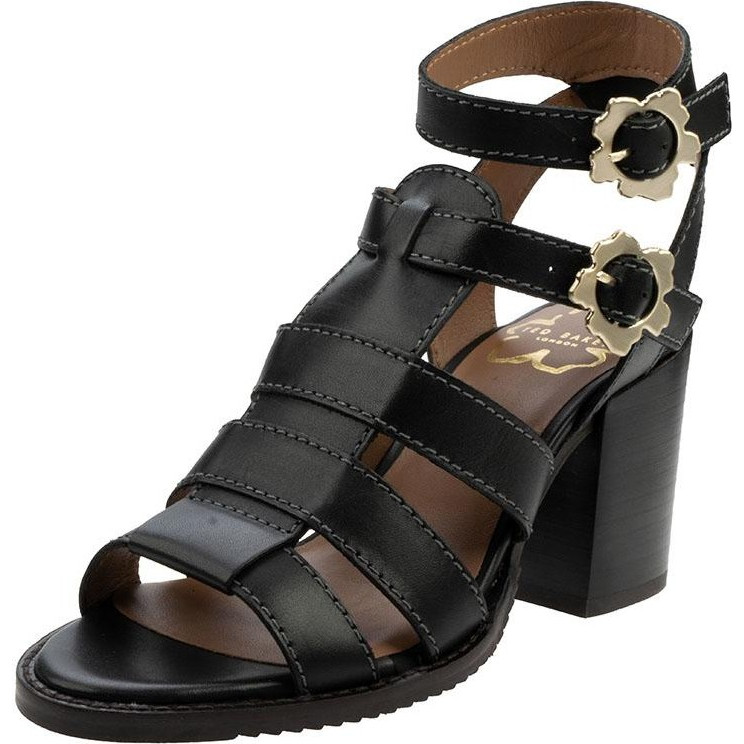 Ted Baker Γυναικεία Πέδιλα Δερμάτινα Μαύρα με Χοντρό Ψηλό Τακούνι ...