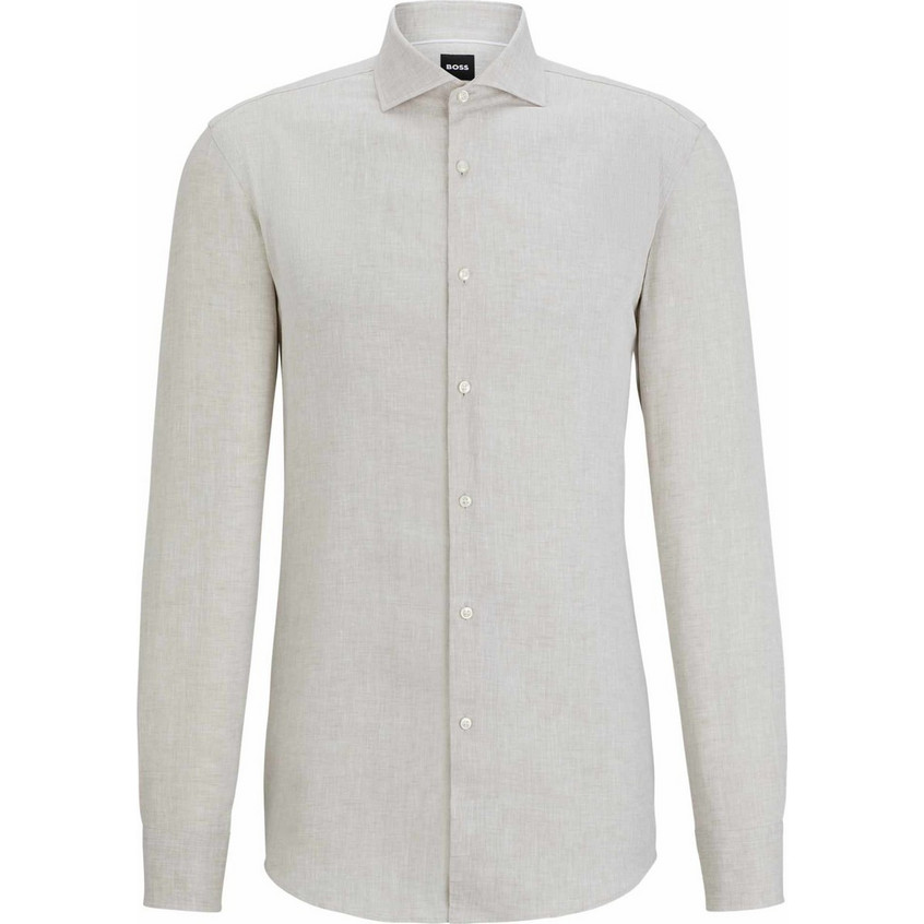 Hugo Boss Ανδρικό Πουκάμισο Λινό Μακρυμάνικο Slim Fit Εκρού 50512876 ...