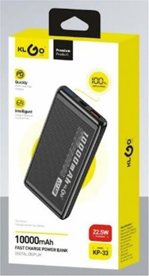 KLGO KP33 Power Bank 10000mAh 22.5W με Θύρα USB-A & Θύρα USB-C Black ...