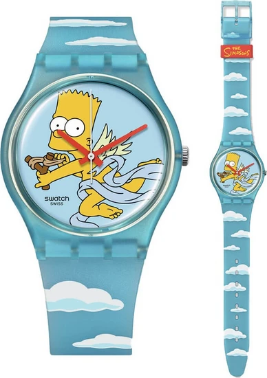 Swatch Simpsons Angel Bart Ανδρικό Ρολόι με Γαλάζιο Καουτσούκ Λουράκι ...