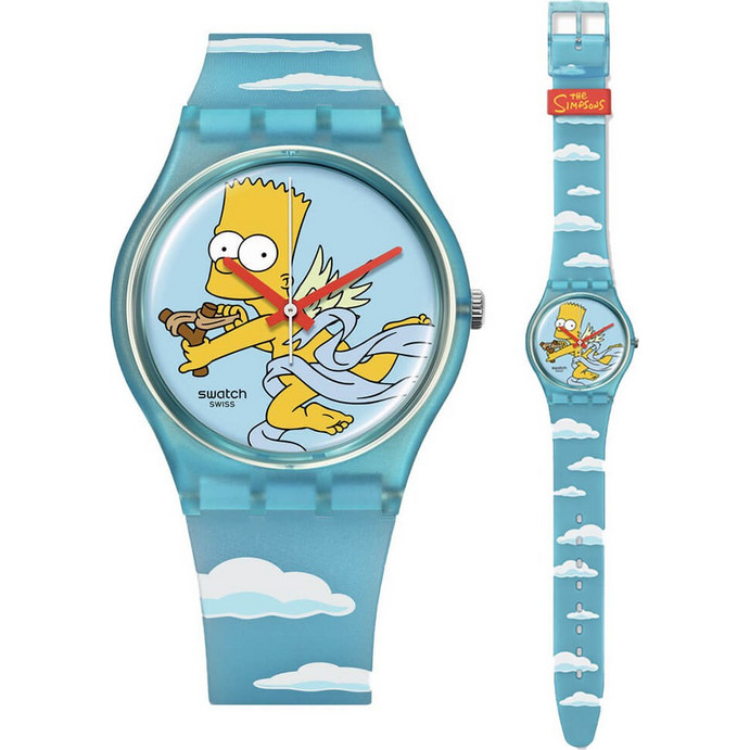 Swatch Simpsons Angel Bart Ανδρικό Ρολόι με Γαλάζιο Καουτσούκ Λουράκι ...