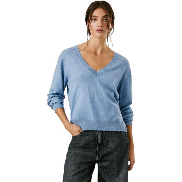 Pepe Jeans Coraline Γυναικεία Πλεκτή Μπλούζα με V Λαιμόκοψη Γαλάζια ...
