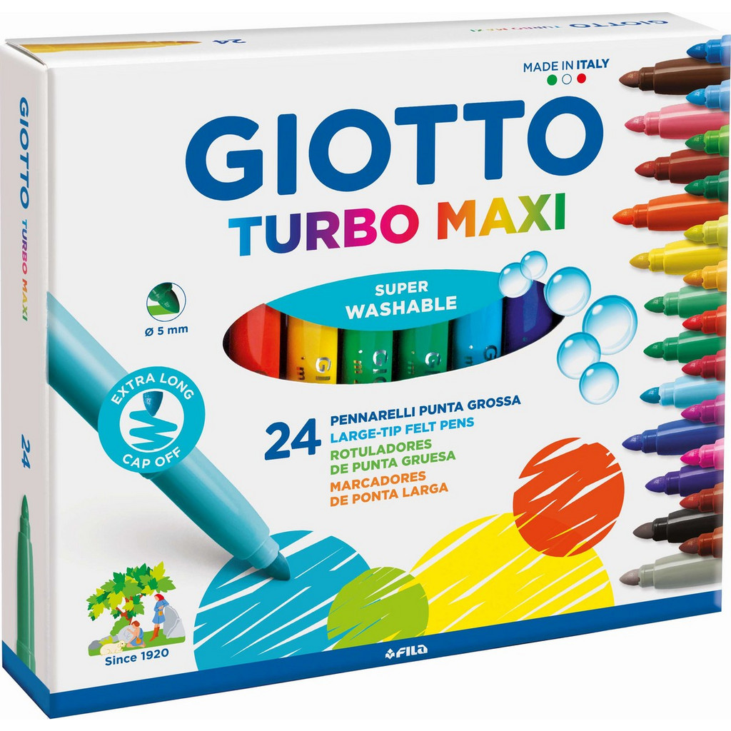 Giotto Turbo Μaxi Super Washable Μαρκαδόροι Ζωγραφικής Σετ 24 Χρώματα ...