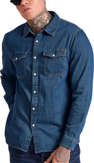 Funky Buddha Denim Ανδρικό Πουκάμισο Τζιν Μακρυμάνικο Κανονική Γραμμή ...