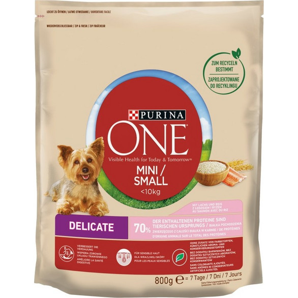 Purina One Mini & Small Adult Delicate with Salmon & Rice 800gr ...