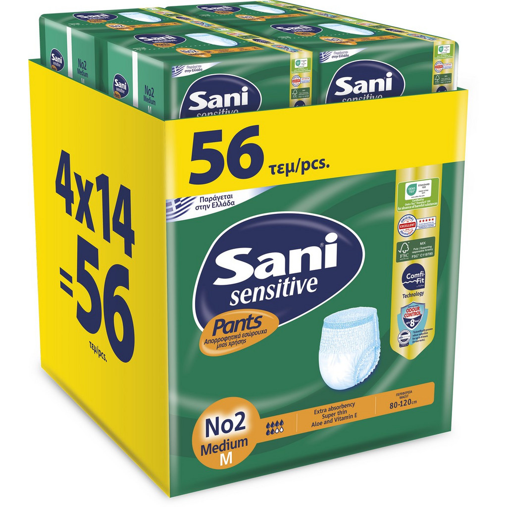 Sani Sensitive Pants No2 Medium Πάνες Βρακάκι Ακράτειας 6 Σταγόνες 4x14τμχ | BestPrice.gr