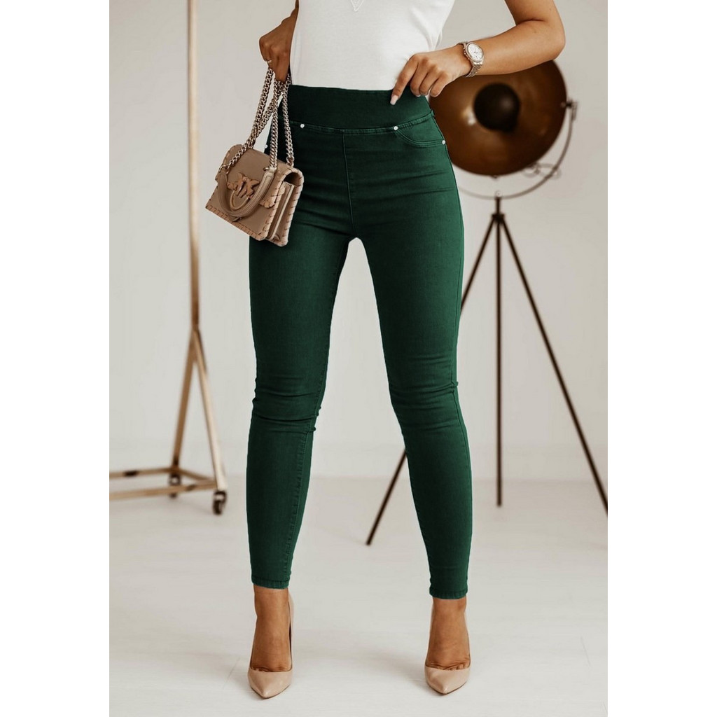 Rich Girl Boudoir Ψηλόμεσο Υφασμάτινο Γυναικείο Παντελόνι Ελαστικό Skinny Εφαρμογή Κυπαρισσί ...