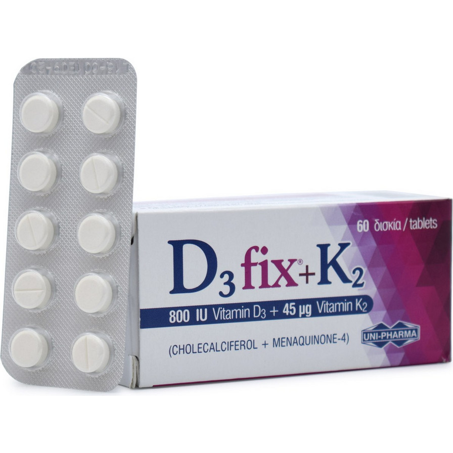 Uni-Pharma D3 Fix 800iu + K2 45μg 60 Ταμπλέτες | BestPrice.gr